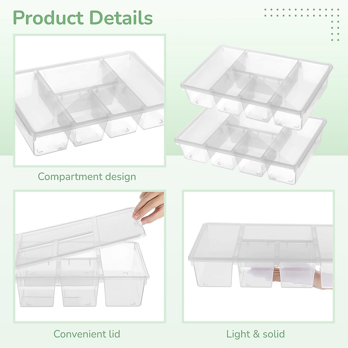 Tideme 2 Pack Divided Veggie Tray with Lid - 5 Compartment Snackle Box Containers for Fridge, Clear Refrigerator Vegetable Food Storage Plastic Organizer Bins for Snack, Fruit, Vegetable, Salad, Meat