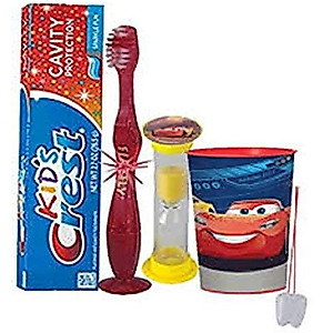Disney Pixar Cars 3 4pc Bright Smile Oral Hygiene Set! Flashing Lights Toothbrush, Toothpaste, Brushing Timer & Mouthwash Rise Cup! Featuring Ligthning McQueen & Cruz Ramirez!