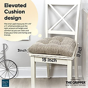 Klear Vu Tyson Gripper Universal Non-Slip Chair Cushions for Dining Room, Kitchen and Office Use, U-Shaped Skid-Proof Overstuffed Seat Pad, 15x15 Inches, 2 Count (Pack of 1), Natural