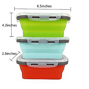 CARTINTS Set of 3 Collapsible Food Storage Containers Collapsible Silicone Bowls, Silicone Lunch Containers with Airtight Lids, Microwave and Freezer Safe, 500ml