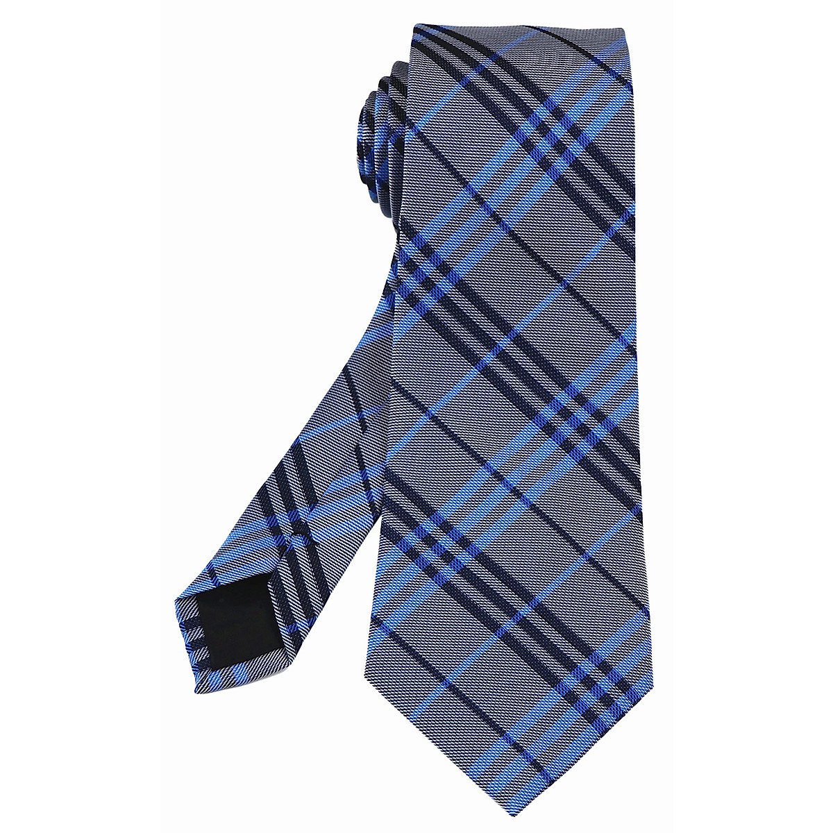 Kihatwin Men's Blue Grey Ties Trendy Tartan Plaid Narrow-width Wedding Necktie for Grooms