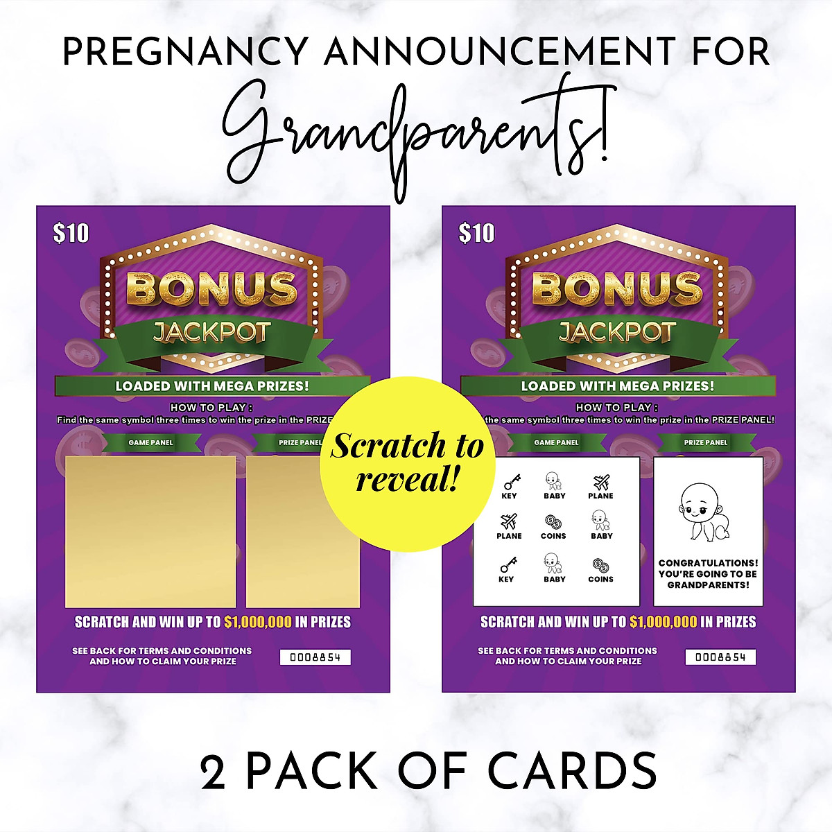 Zoschie Grandparents Baby Announcement Scratch Off Lottery Tickets, 2 Pack with Envelopes, Multicolor