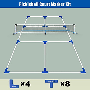 JOGENMAX Portable Pickleball Net System with Lockable Wheels, Metal Frame Pickleball Court with LED Light, Regulation Size Net with Durable Carrying Bag, and 4 Pickleball Rackets.