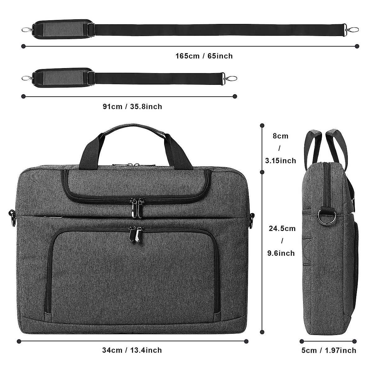 BERTASCHE Laptop Bag 13.4-inch, Grey, Padded Laptop Compartment, Adjustable Shoulder Strap, Organized Interior