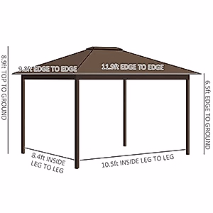 ZZBJ 10' X 12' Outdoor Hardtop Gazebo with Aluminum Frame, Metal Roof Gazebo Canopy with Curtains and Netting