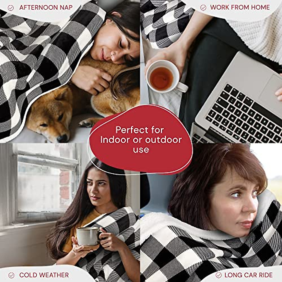 Safdie & Co. - Black and White Checkered Blanket, Indoor and Outdoor Buffalo Plaid Rug, Use As Halloween Blanket, Fall Throw Blanket, or Autumn Decor Throw, Soft and Stain Resistant, 50 x 60 Inches