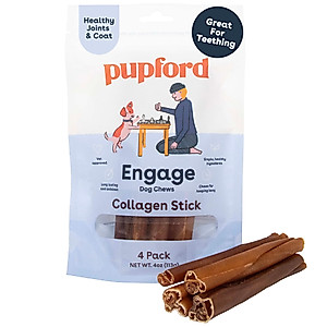 Pupford Collagen Stick Chews for Dogs & Puppies, All Natural, Healthy, Bully Stick and Bone Alternative Treat (6", 4 Pack)