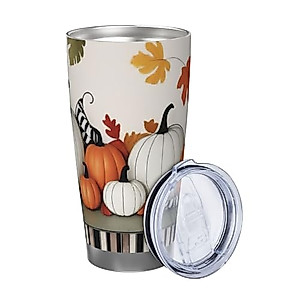 jshmgchw 3d Fall Gnome 20oz Tumbler, Car Cup With Lid And Straw, Spill-Proof, Stainless Steel Double Wall Vacuum Insulated Reusable Coffee Travel Mug, For Cold Drinks, Hot Beverage