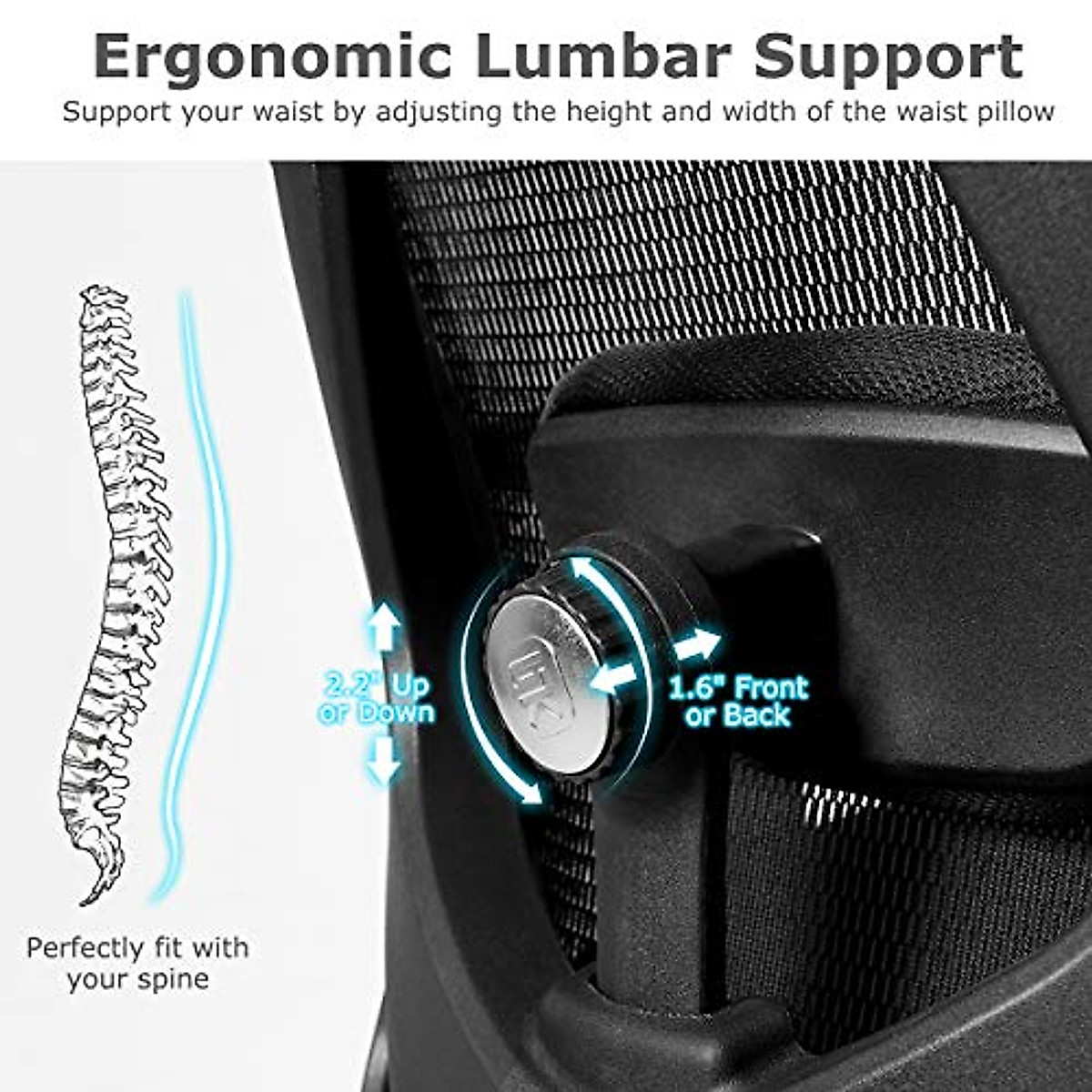 Giantex Ergonomic Office Chair, Mesh Office Chair with Adjustable Headrest, Tilt-Down Backrest Mesh Adjustable High Back Office Chair, Breathable Computer Desk Chair, Mesh Back Office Chair