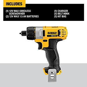DEWALT 12V MAX Cordless Screwdriver, 1/4-Inch Hex Chuck, 1-Inch Bit Tips, Electric (DCF610S2)