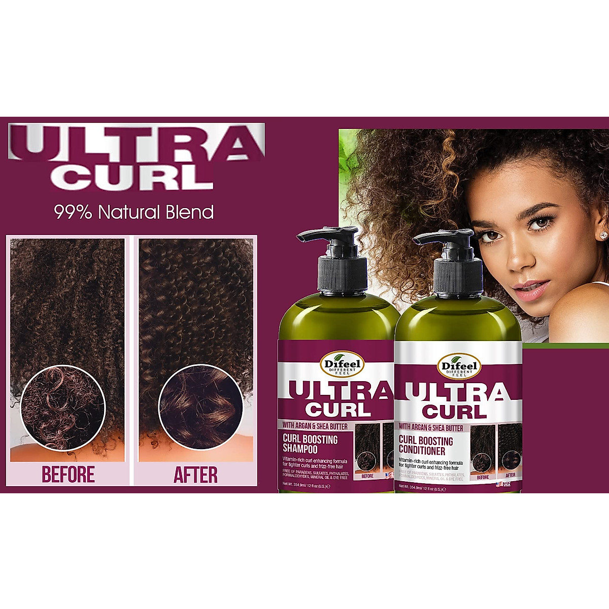 Difeel Ultra Curl 2-PC Curl Enhancing Shampoo & Conditioner Set - Includes Shampoo 12 oz & Conditioner 12 oz.