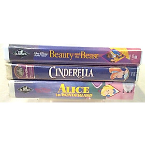 Lot of 3 Disney Family Entertainment Videos ~ Beauty and the Beast VHS, Cinderella VHS, Alice in Wonderland VHS