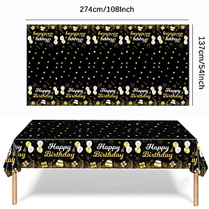 MRJ 3 Pack Gold and Black Happy Birthday Tablecloths 54"x108" Star Birthday Table Cover for Kids Boys Girls Baby Shower