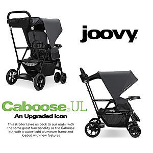 Joovy Caboose UL Sit and Stand Double Stroller with Bench Seat and Standing Platform, Plentiful Storage, Auto-Lock Quick-Fold, and Extended Sun Canopy, Slate
