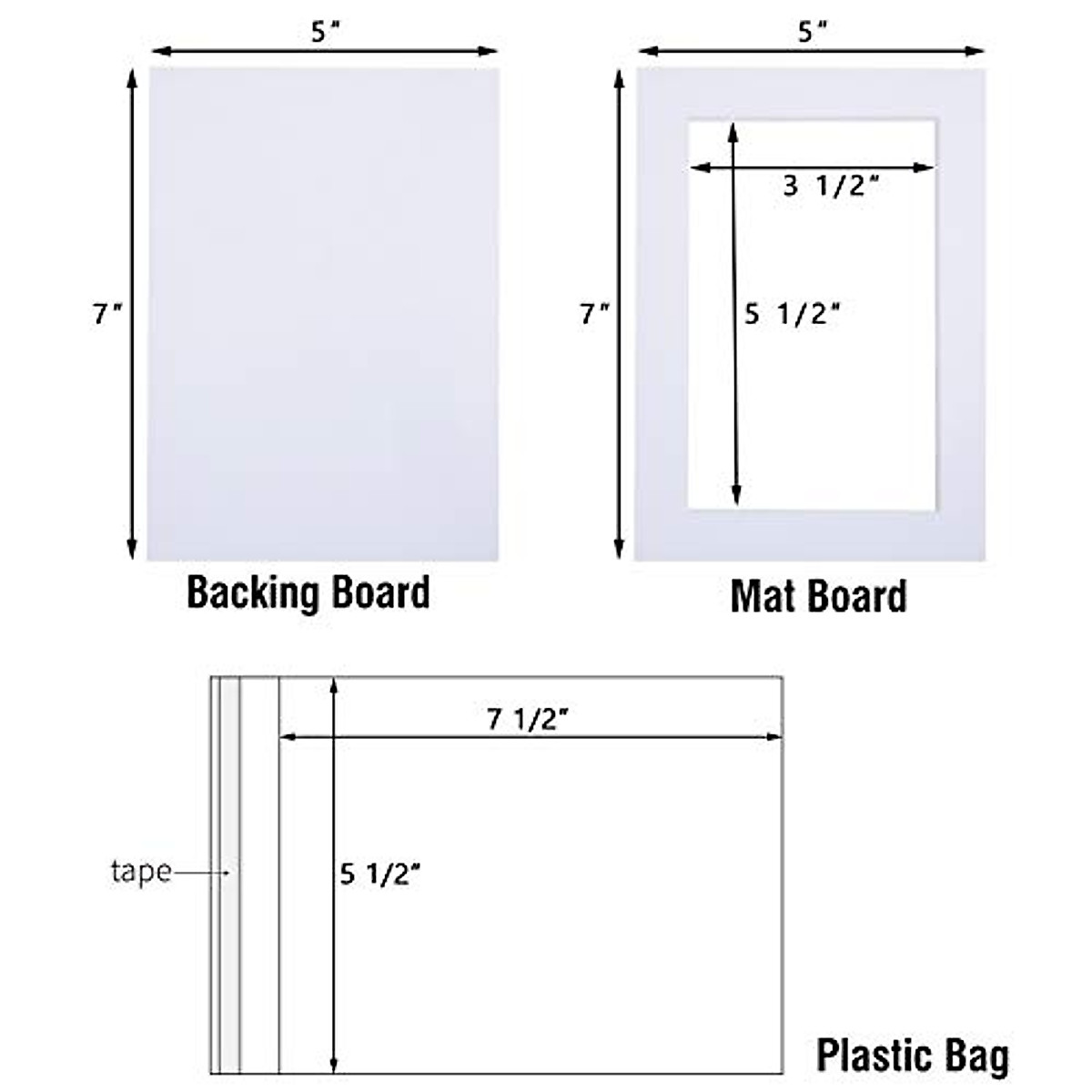 Acid Free 5 Pack 5x7 Pre-Cut Mat Board Show Kit for 4x6 Photos, Prints or Artworks, 5 Core Bevel Cut Matts and 5 Backing Boards and 5 Crystal Plastic Bags, White