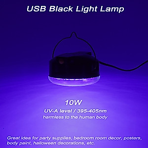 GREENIC USB Led Black Light Lamp, 10W Portable UV Blacklight, Glow in The Dark for Party Supplies, Bedroom Room Decor, Posters, Body Paint, Halloween Decorations, Urine, Scorpion Detection