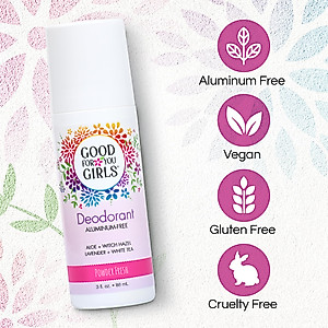 Good for You Girls Aluminum-Free, Natural Deodorant for Kids, Preteens, Teens, Safe & Effective Odor Protection, Clear Roll-On, Vegan, Natural Fragrance | Soft Powder, 3 oz (Pack of 1)