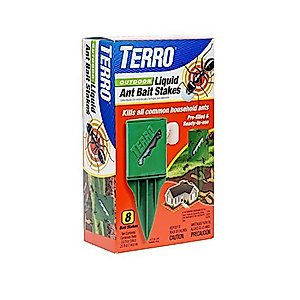 TERRO T1812 Outdoor Liquid Ant Killer Bait Stakes - 8 Count (0.25 oz each) by Terro