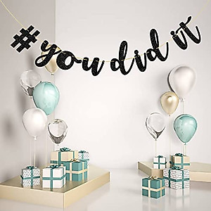 Talorine Black You Did It Banner - for Congrats Grad Bunting - So Proud of You Graduation Party Bunting Decorations (Glitter)