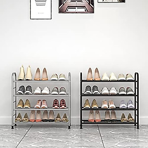 FKUO 4-Tier Shoe rack for closet Metal free standing shoe racks Unit Tall Shoe Storage Organizer Shelf for 12 Pairs, for Entryway, Hallway, Dorm Room (Gray, 4 Tier)