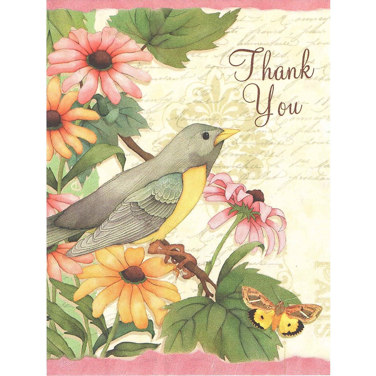 Joy Hall Winged Floral Thank You Cards (8 Cards; 4" x 5.25"; White Envelopes)