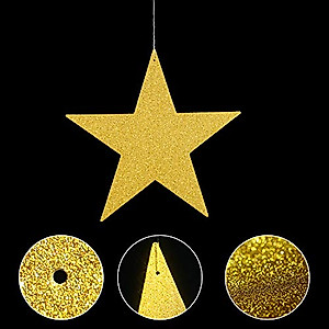 Maitys Hanging Star Cutouts with 4 Sizes (6cm/12cm/20cm/30cm) Shining Finish Star Yard Decorations Party Decor with 50 m Nylon Beading Fishing Line (Gold, 24)