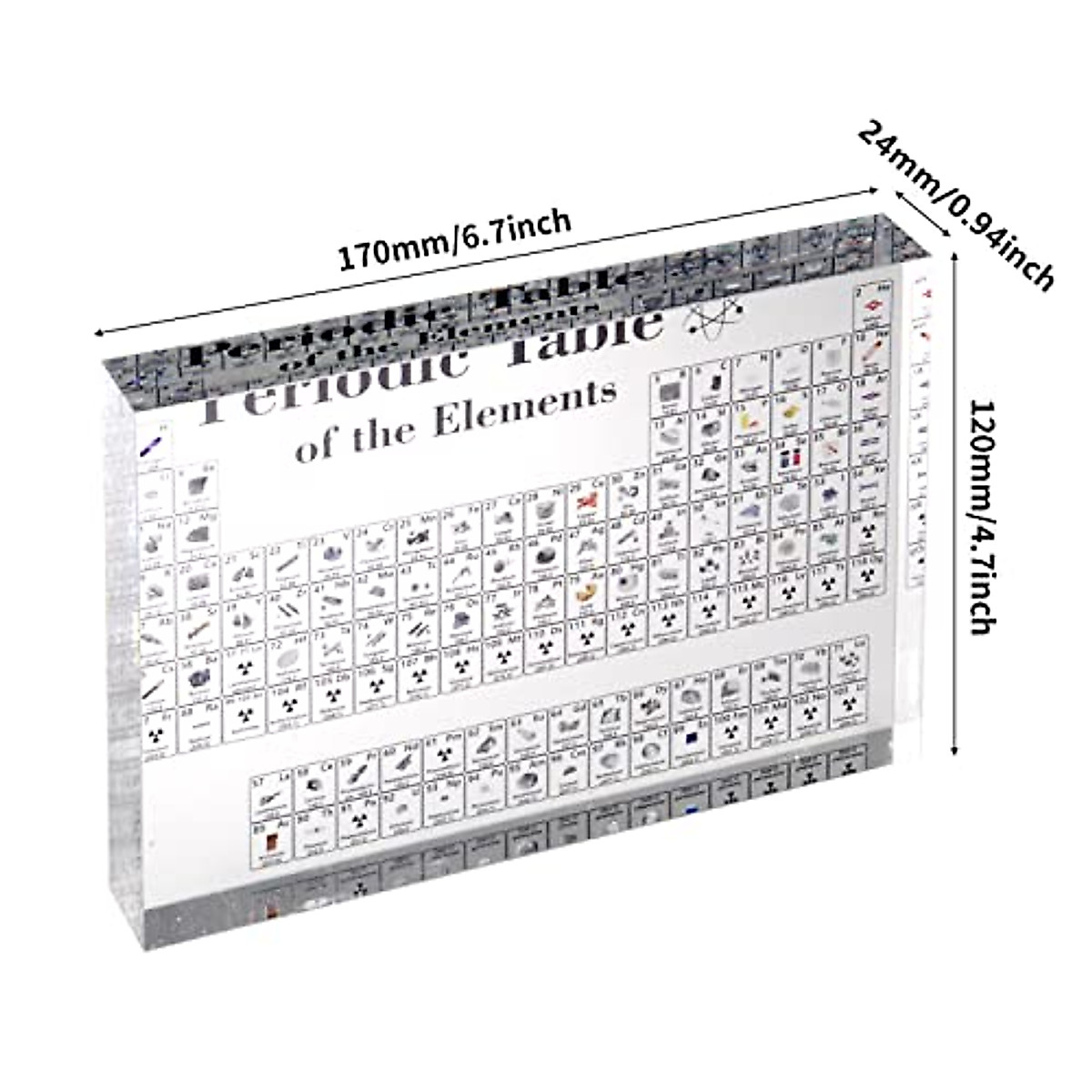awagas Heritage Periodic Table of Elements, Acrylic Periodic Table Display with Elements, Student Teacher Gifts Crafts Desktop Ornaments Decoration (Embedded Pattern 170x120x24mm)
