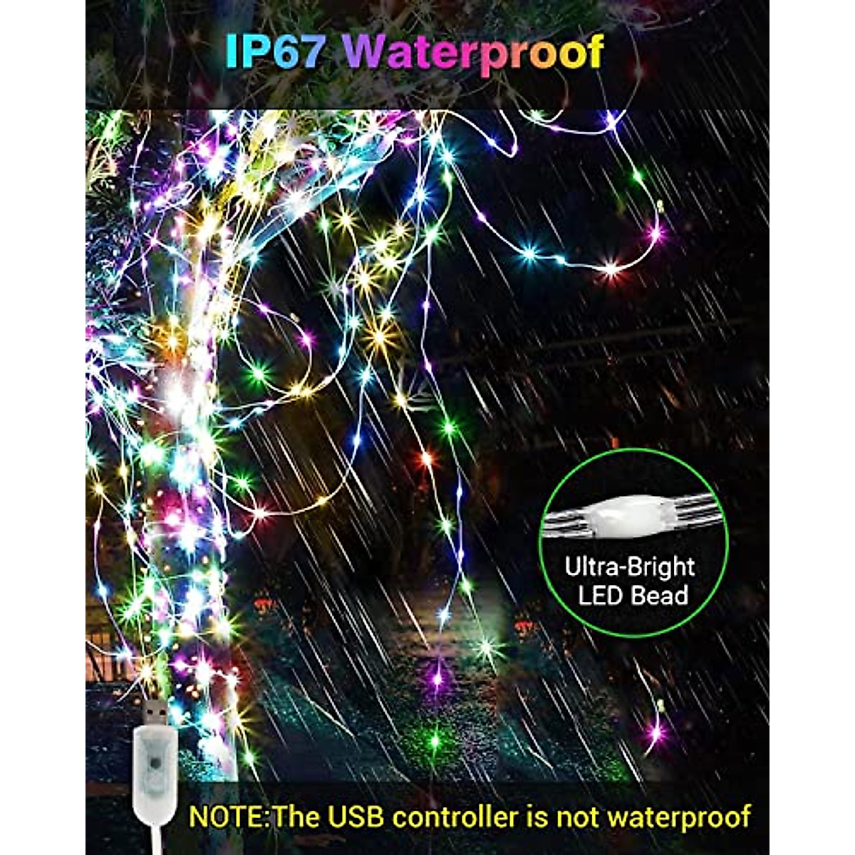 MIHAZ Fairy Lights 16.4ft, RGB Multicolor Changing APP Music Sync Christmas Outdoor String Lights with Remote, USB Control Waterproof DIY Multi-Mode Twinkle Rope Lights Kits for Garden Bedroom Party