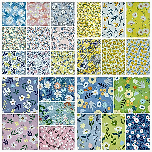 Retro Floral Print Precut Quilting Fabric 100% Cotton Fabric Squares 8x8 for Quilt Beginners (25Pcs) SZRUIZFZ