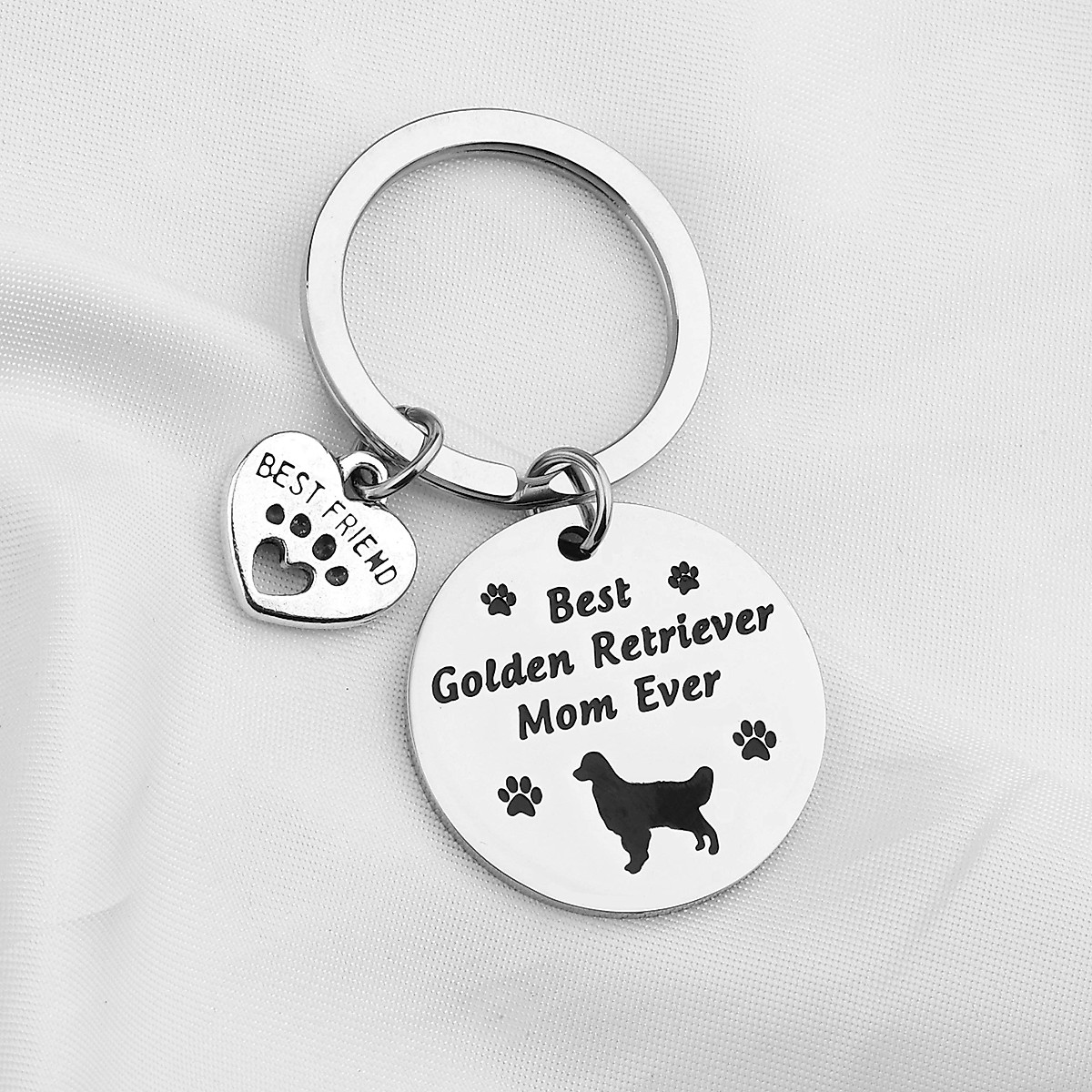 FUSTMW Dog Owner Gifts Best Boxer, Boston Terrier, Golden Retriever Mom Ever Keychain Gift Dog Lover Gifts Paw Print Jewelry Animal Pet Owner Rescue Gift (Golden mom Ky)
