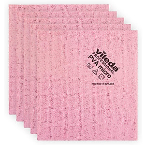 Vileda Professional | PVA Microfiber Cloth Red | All Purpose Cleaning Shammy | Synthetic Chamois Towel | Smooth & Absorbent Materials | 5 Pack