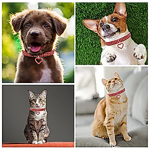 TIESOME Pet Collar with Rhinestones, Adjustable 3 Rows Crystal Diamond Cat Dog Collar Elastic Pet Necklace Pendant for Wedding Small Pet Necklace Jewelry (Red)