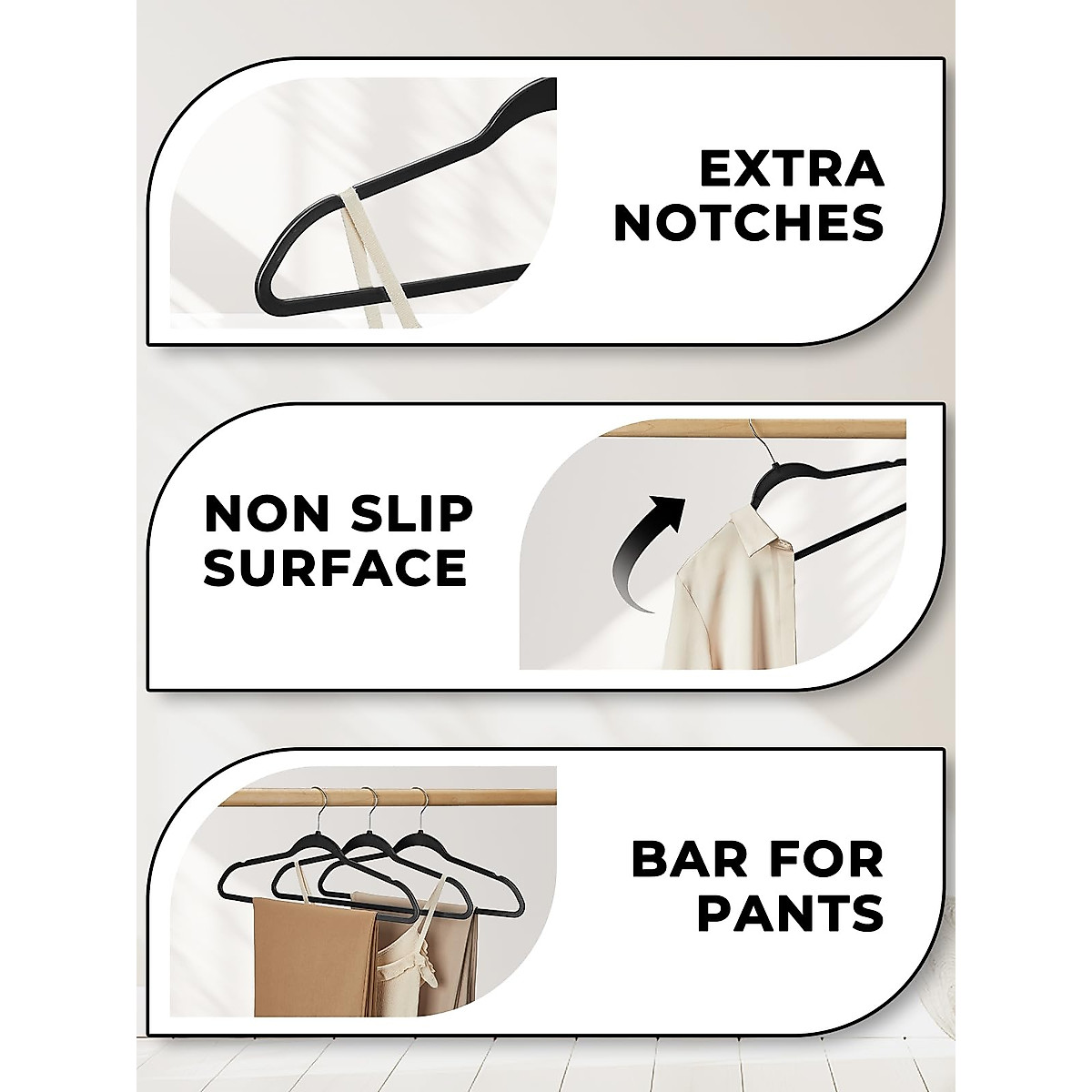 SMARTOR Plastic Hangers 50 Pack, Heavy Duty Plastic Hangers for Clothes - Non-Velvet Slim Hangers with 360° Swivel Hook & Clothes Thin Hangers - Durable Coat Hangers, Space Saving Hangers - Black