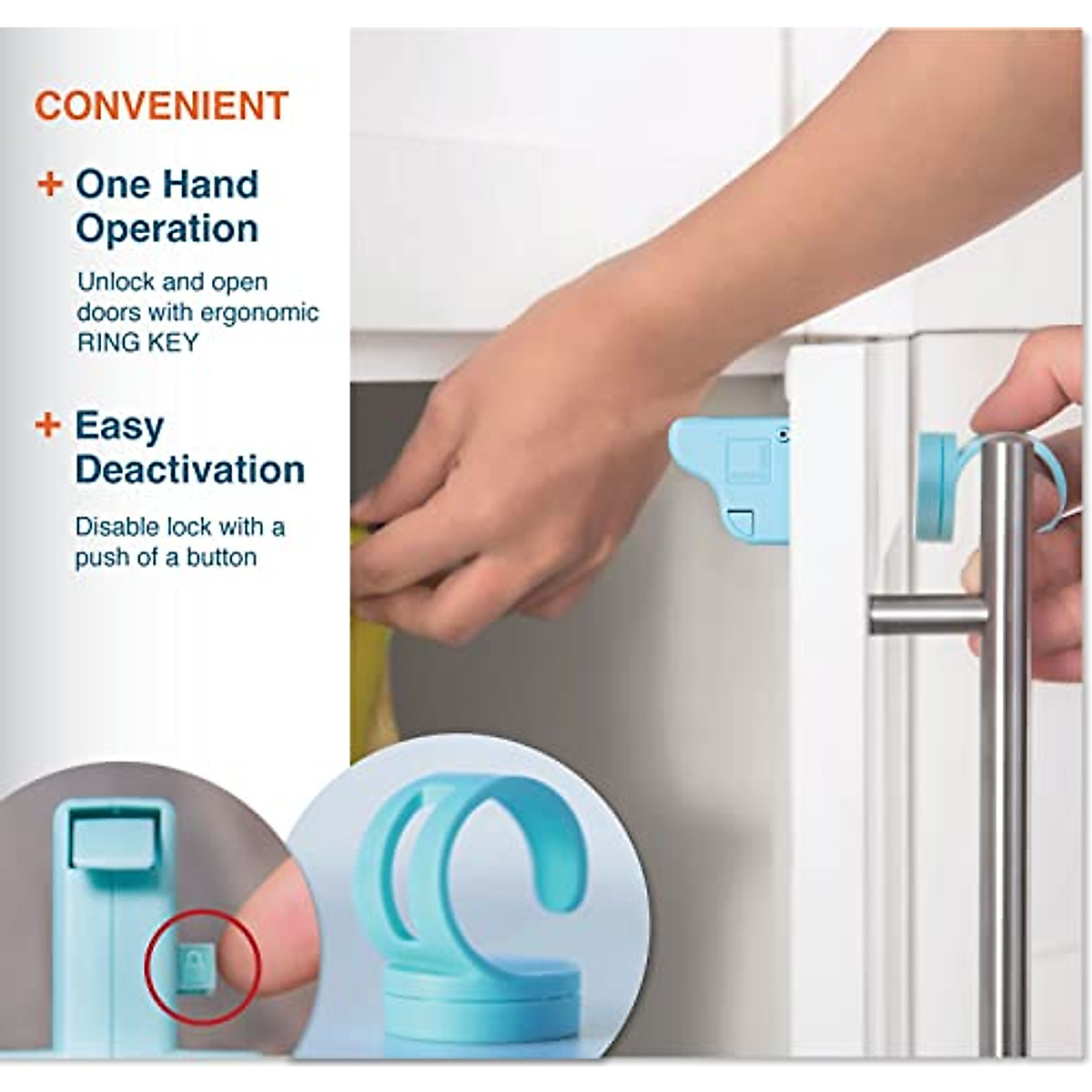 Cabinet Locks for Babies Magnetic (20 Locks 3 Ring Keys) - RovingCove Child Proof Cabinet Latches and Drawer Locks, Child Safety and Baby Proofing Locks, 3M Adhesive Pre-Taped, Ivory White