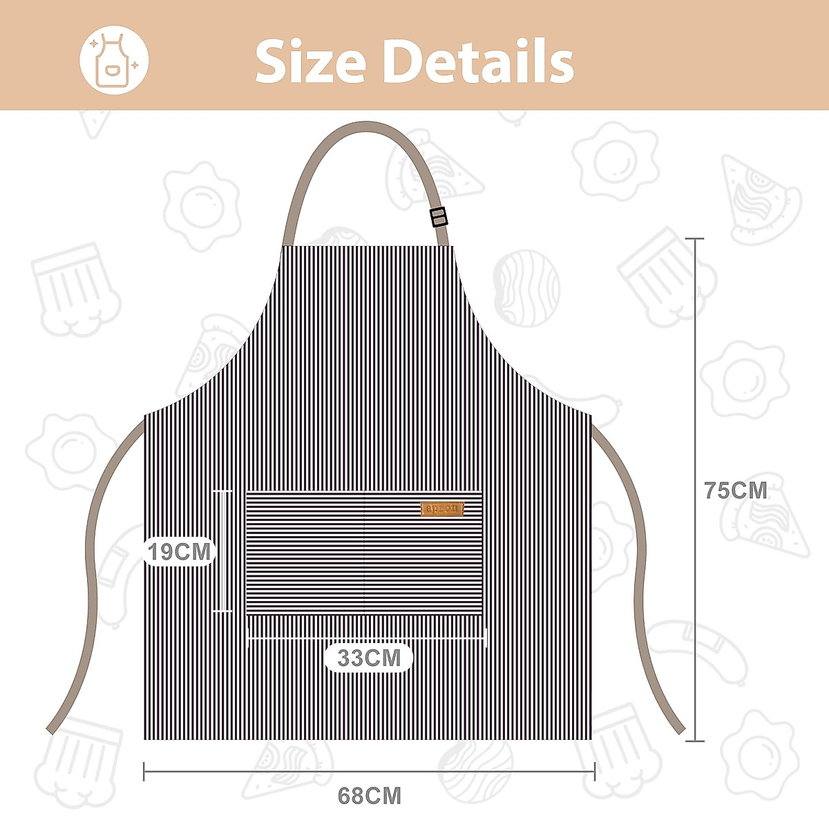 VALOME 2 Pack Kitchen Aprons, Apron for Restaurant with Adjustable Neck Strap, 2 Pockets Chef Aprons for Cooking Baking (Black & Brown)