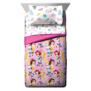 Jay Franco Disney Princess Sassy 4 Piece Twin Bed Set - Includes Comforter & Sheet Set - Super Soft Fade Resistant Polyester - (Official Disney Product)