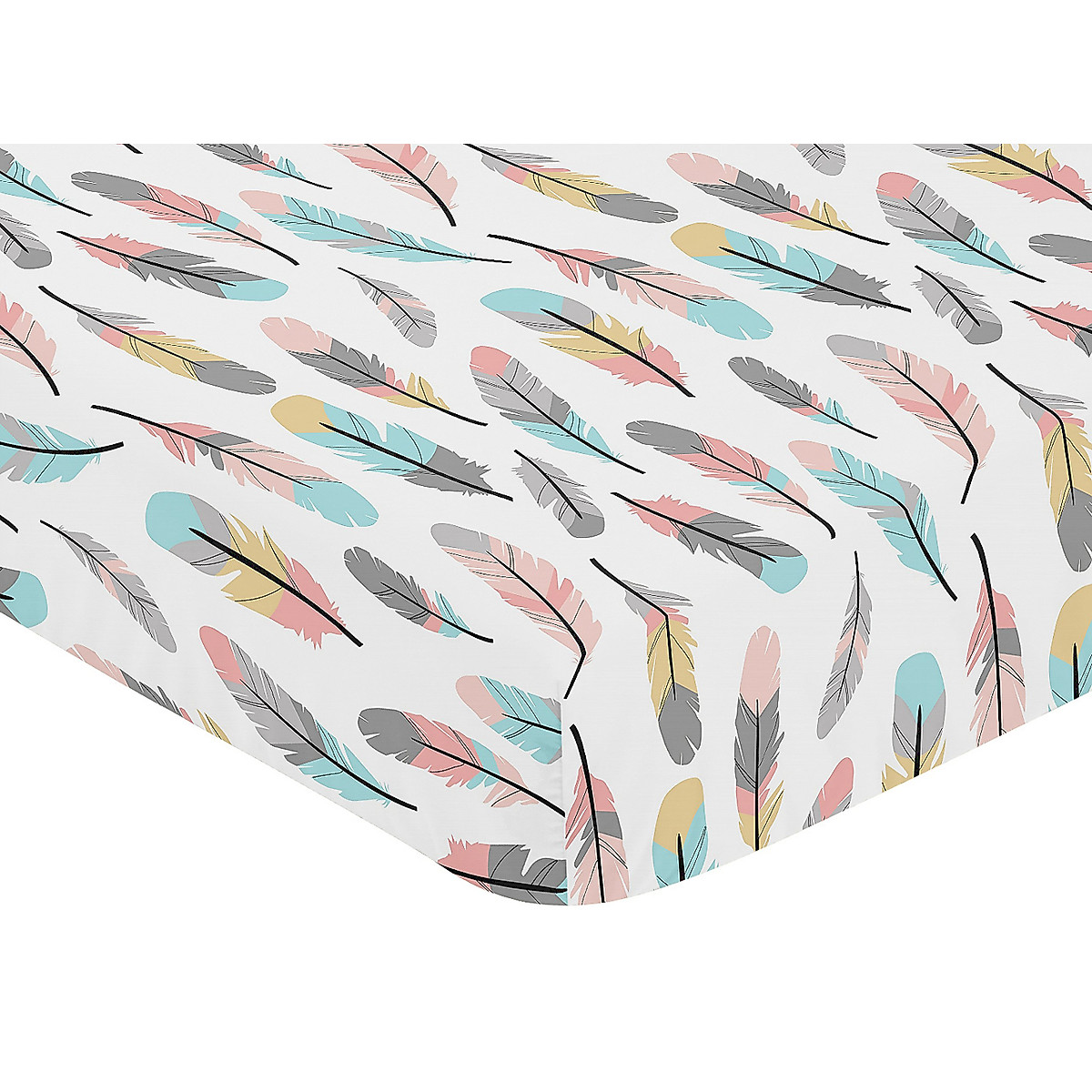 Multicolored Feather Print Fitted Crib Sheet for Feather Collection Baby/Toddler Bedding Set