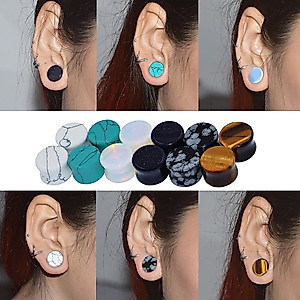 Qmcandy 6 Pairs Natural Stone Ear Plugs Saddle Plugs Ear Gauges Double Flare Expander Piercing Gauge 13/16 inch