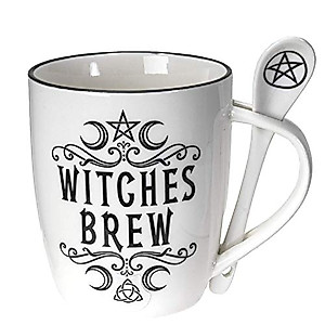 Summit Collection Alchemy Gothic Witches Brew Halloween Spooky Black Occult Wicca Witch Mug 11 fl oz Mug and Spoon Set Bone China