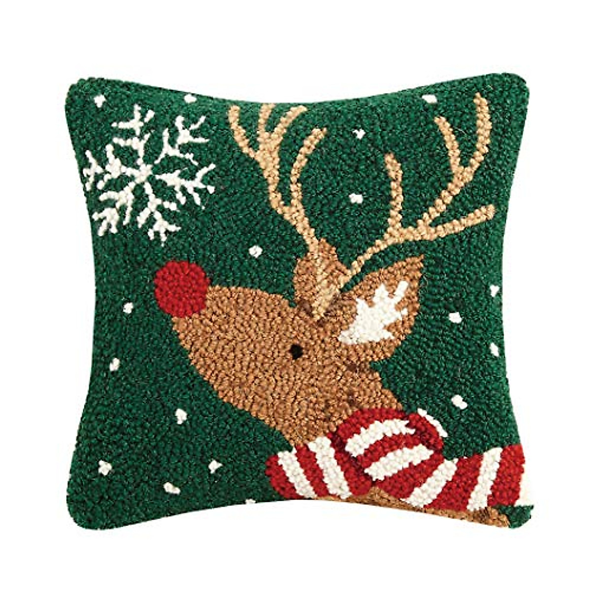 Peking Handicraft 31TG122C10SQ Reindeer with Snowflake M/2 Holiday Hook Pillow, 10-inch Long