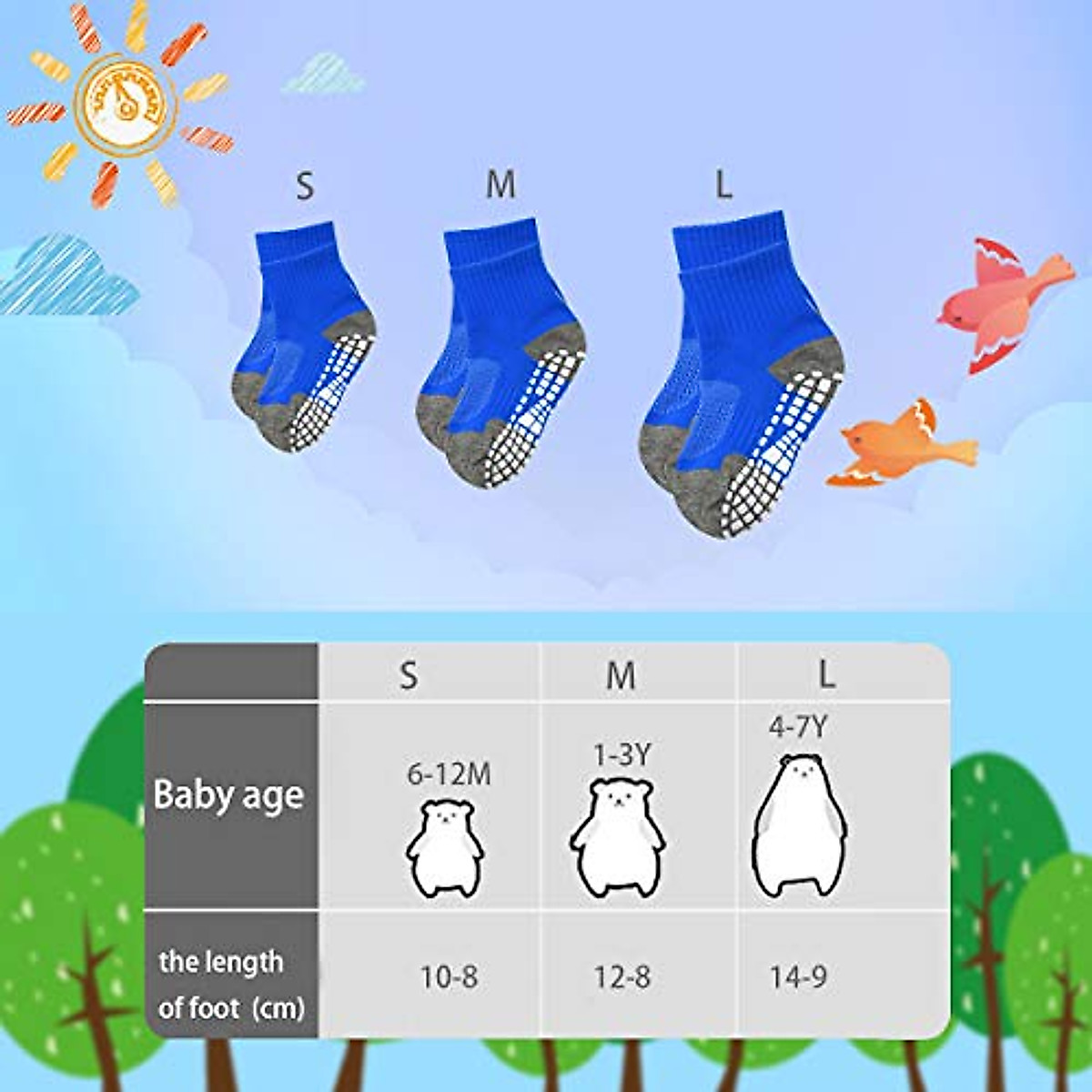 LA DEARCHUU Toddler Socks with Grips Crew Kids Grips Socks Non Slip Baby Socks for 4-7 Years, 6 Pairs Colors