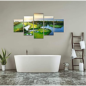 Golf Course Wall Art Sunrise Canvas Painting Sport Poster Prints Framed Picture for Living Room Office Bedroom Basement Home Decor (50Wx24H)