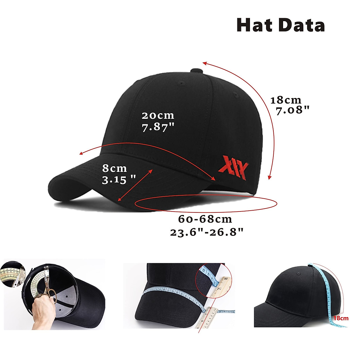 MUNULA Oversize Baseball Cap XXL Big Head Hats for Men Large Embroidery Hats Dad Hat Adjustable 23.6"-26.8" (White)