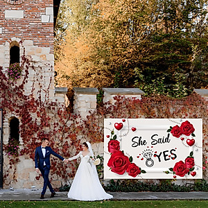 Labakita She Said Yes Backdrop for Photoshoot, Engagement Party Backdrop Sign, Bridal Shower Bachelorette Engagement Party Decoration Supplies, Wedding Engaged Photoshoot
