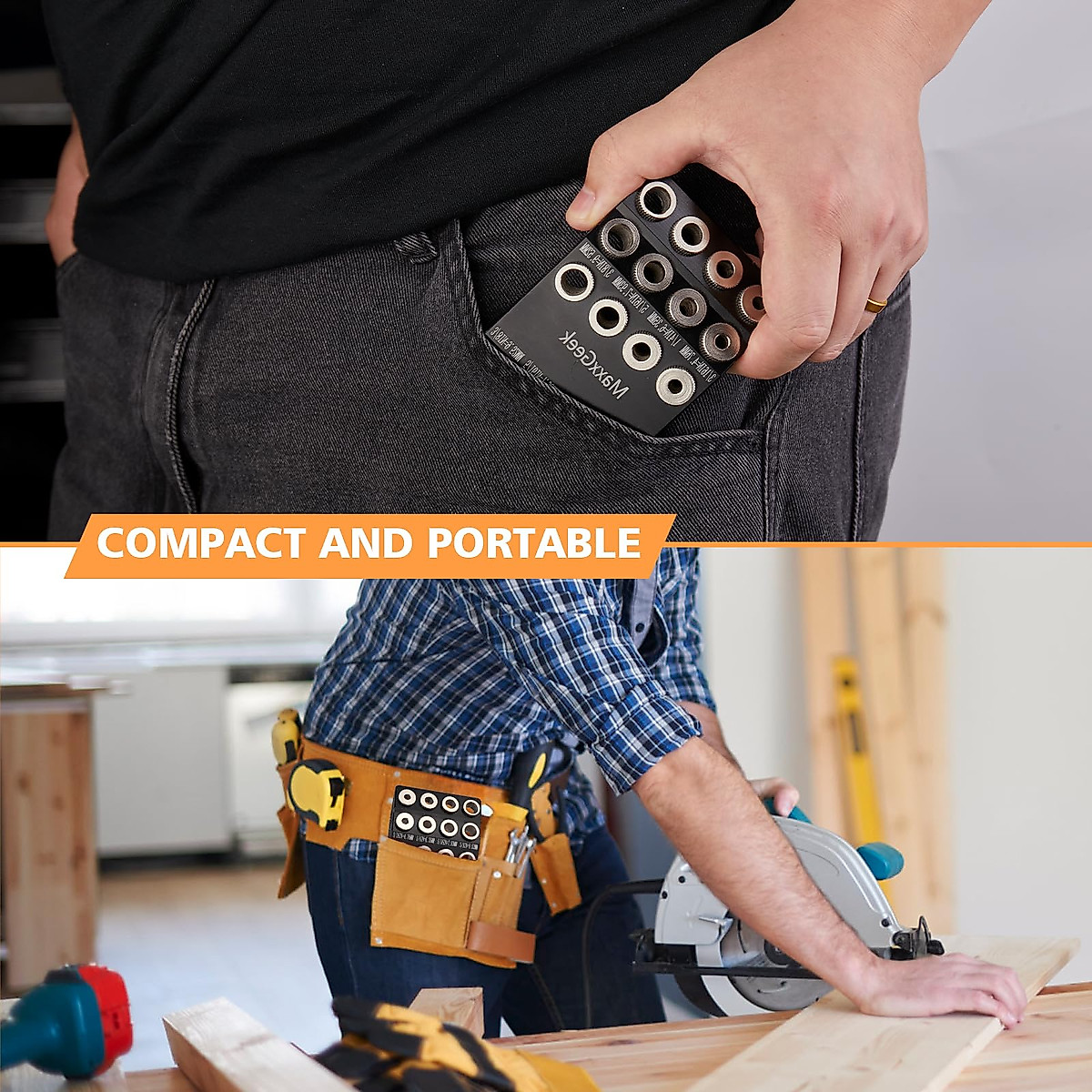 MaxxGeek Drill Guide for 30 38 45 90 Degree Angled and Straight Holes, Added 38 Degree Portable Drill Guide for Deck Stair Handrail and Horizontal Cable Wood Post （Without Drill Bit）