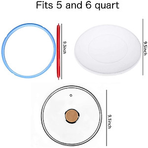 9 inch Tempered Glass Lid for Instant Pot 6 Quart, Silicone Lid Silicone Cover for Instant Pot 6 Quart, Silicone Sealing Rings for Instant Pot 5 qt or 6 qt (2 Pack), Set of 4 Instant Pot Accessories
