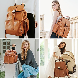 MOMINSIDE Diaper Bag Backpack with 14 Pockets, Leather Baby Bag, Large Capacity, Baby Registry, 4 Insulated Pockets, Wet Dry Bag, Changing Pad, Stroller Straps (Brown)