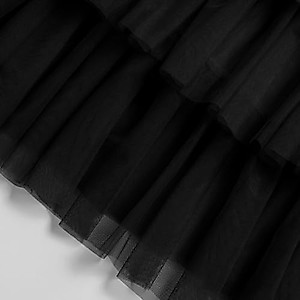 Timormode Women's Maxi Ruffle Tulle Layered Skirt A-Line Elastic Waist Swing Tiered Casual Long Skirt for Women Black XL