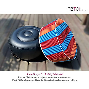 Outdoor Inflatable Ottoman Red Round 21x9 Inch Stripe Pattern Patio Foot Stools and Ottomans Portable Footrest