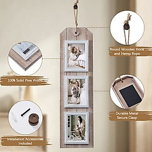 ABSWHLM 5x7 Hanging Picture Frames Rustic Solid Wood Photo Frames 3 Opening Picture Frame Display 4x6 Pictures with Mat or 5x7 Pictures Without Mat, Weathered Brown